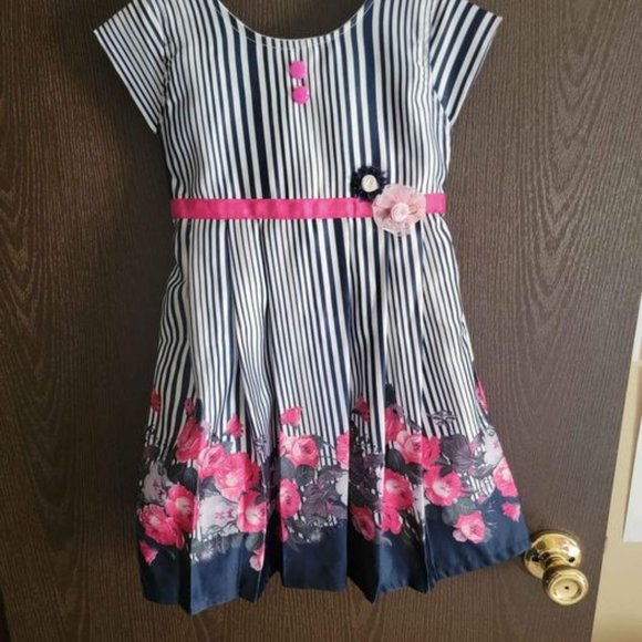 Dresses | Unique Toddler Girl Dress 4t Navy And Hot Pink Floral With ...